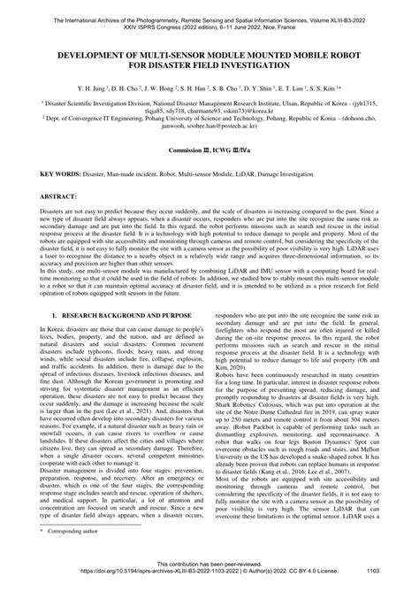 PDF DEVELOPMENT OF MULTI SENSOR MODULE MOUNTED MOBILE ROBOT FOR DISASTER FIELD INVESTIGATION