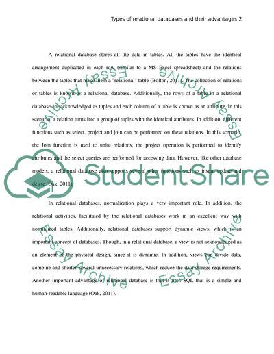 Discuss The Types Of Relational Databases And Their Advantages Essay