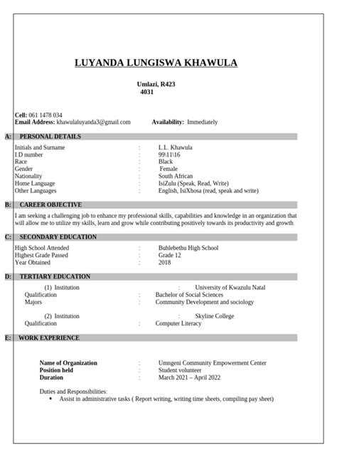 Luyanda Khawula Updated 1 Pdf Communication Learning