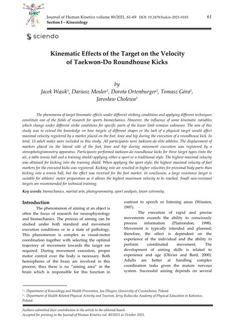 Pdf Kinematic Effects Of The Target On The Velocity Of Taekwon Do