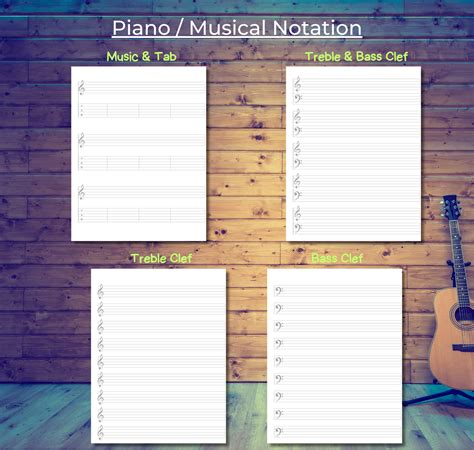 Printable Notation Paper Sheet Bundle Blank Sheets 13 Guitar Bass