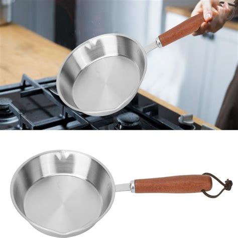 Zyjc Mall Flat Bottom 304 Stainless Steel Frying Pan Wooden Handle Oven