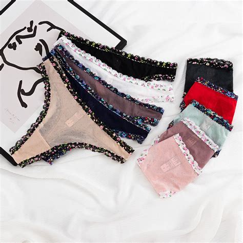 Lace Sexy See Through Thongs Floral Seamless G String Mesh Brazilian T