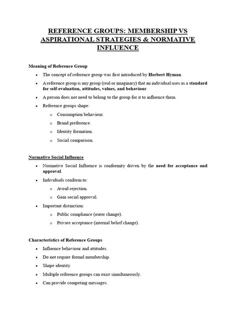 Reference Groups Membership Vs Aspirational Strategies And Normative