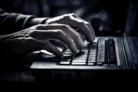 Generative Ai Typing On Keyboard Closeup Shot Hands Using Laptop Computer Stock Illustration