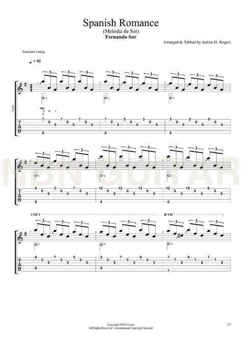 Spanish Romance Sheet Music And Tabs Sheet Music Online Guitar