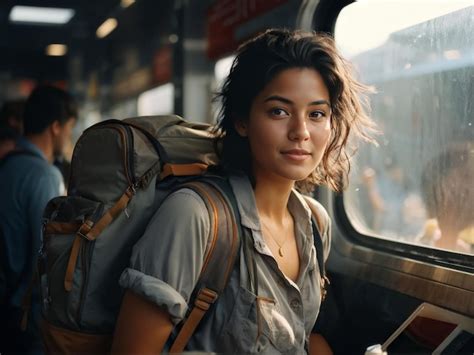Beautiful Asian Woman With Backpack Traveling In Train Station
