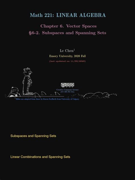 Math 221 Linear Algebra Subspaces And Spanning Sets Pdf Linear Subspace Vector Space