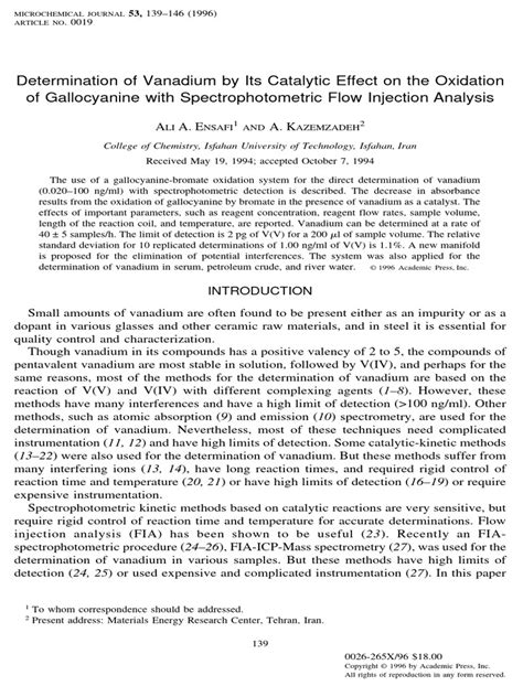 Determination Of Vanadium By Its Catalytic Effect On The Oxidation Of