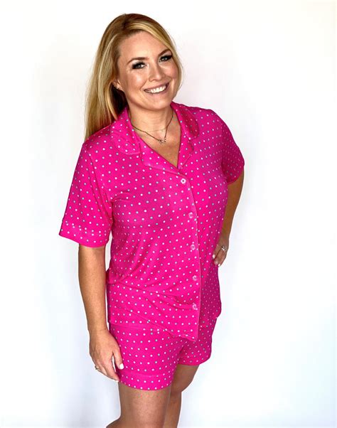 Pink Polka Dot Womens Short Sleeve And Shorts Pajama Set Lalalogan