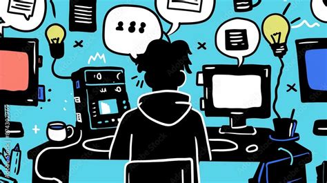 Doodle Style Illustration Of A Coding Tutor Concept Featuring A Person In Front Of A Computer