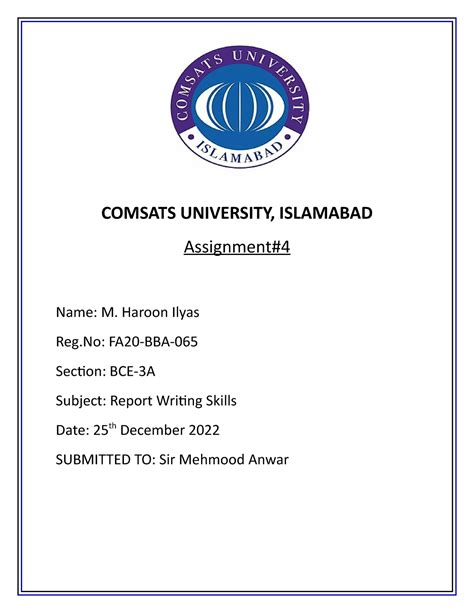 Report Assignment4 Comsats University Islamabad Assignment Name M