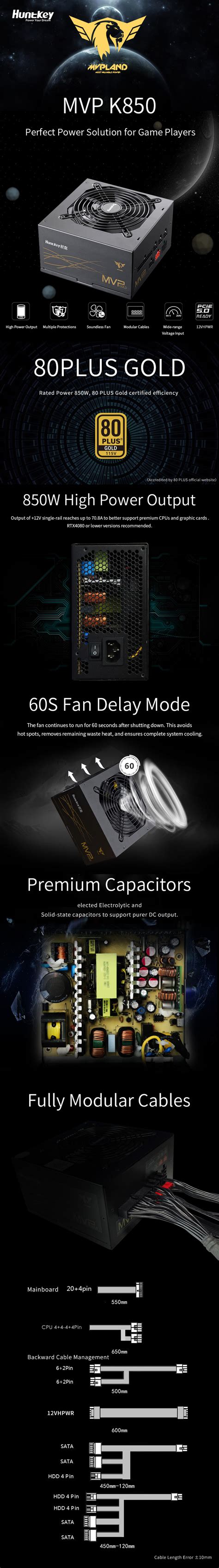 Shop Huntkey 850watt 80plus Gold Power Supply Next Store