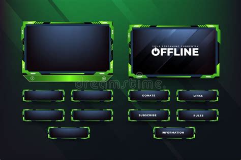 Green Live Stream Overlay Design With Offline Screen Section And Colorful Buttons Live