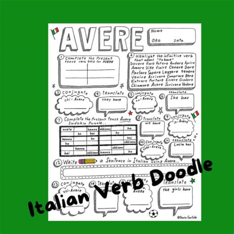 Avere Italian Verb Doodle Conjugation Translation By Darin Carlisle