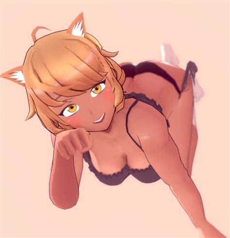 Rule 34 Ass Blonde Hair Blurry Background Blush Breasts Cat Ears Cat