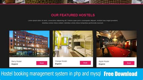 Hostel Booking Management System Using Phpmysql Free Source Code