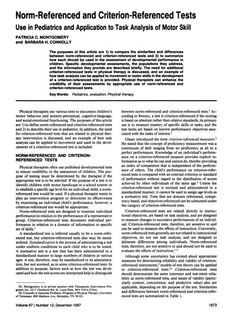 Pdf Norm Referenced And Criterion Referenced Tests Use In Pediatrics And Application To Task