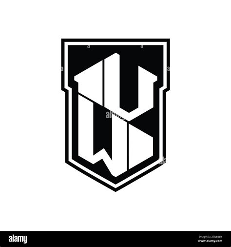 VW Letter Logo Monogram Hexagon Geometric Up And Down Inside Shield Isolated Style Design