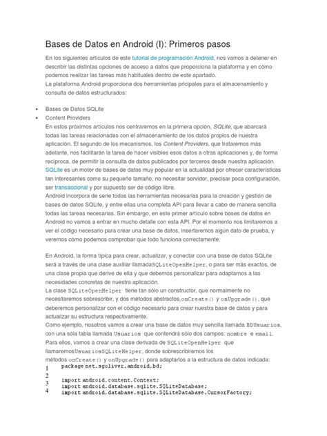 Primeros Pasos Con Sqlite Pdf Sql Tabla Base De Datos