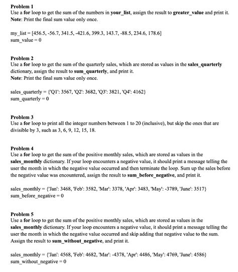 Solved Problem 1 Use A For Loop To Get The Sum Of The