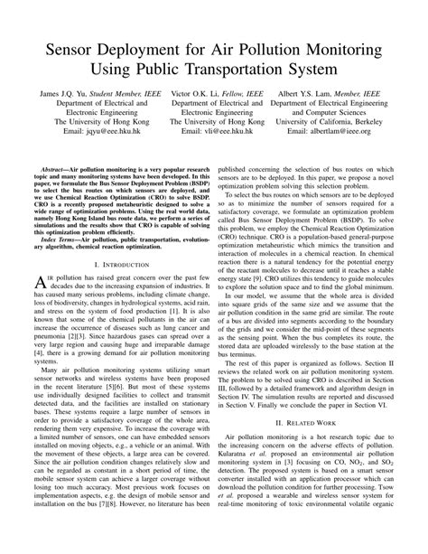 PDF Sensor Deployment For Air Pollution Monitoring Using Public Transportation System
