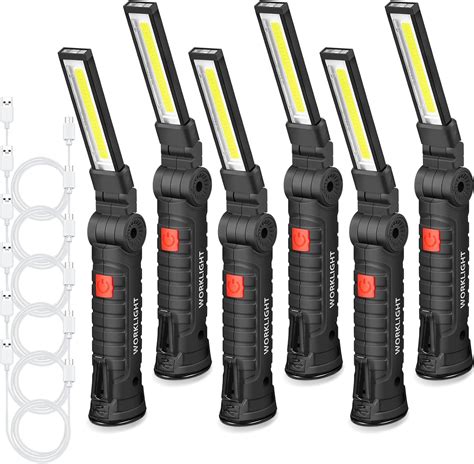 6 Pcs Rechargeable Work Light Magnetic Flashlights Led Work Light With