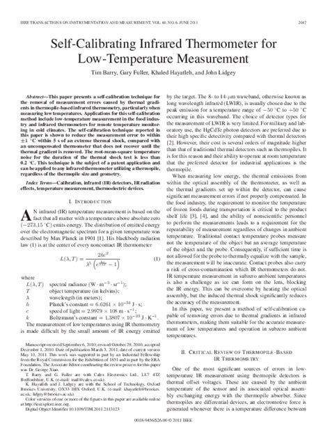 Pdf Self Calibrating Infrared Thermometer For Low Temperature Measurement
