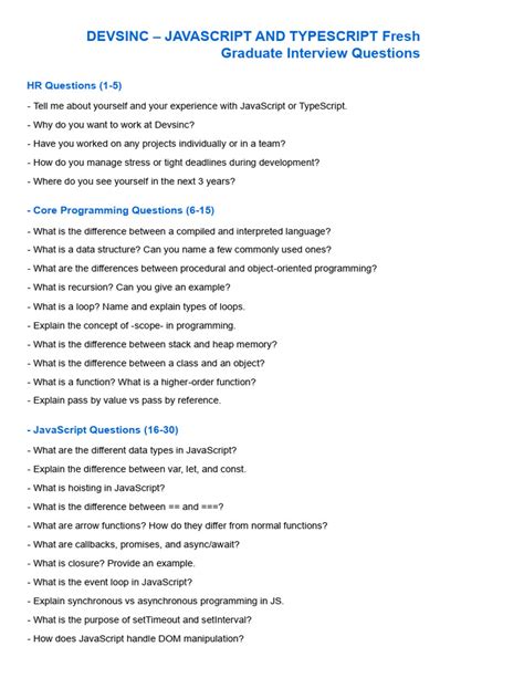 Devsinc Javascripttypescript Interview Guide Pdf Java Script
