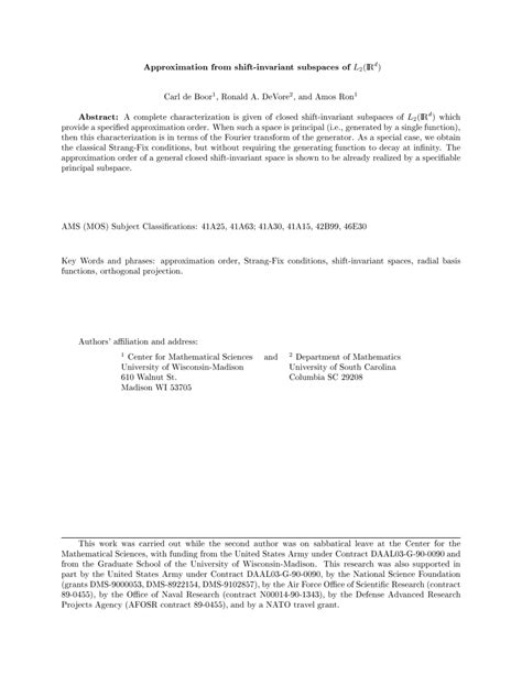 Pdf Approximation From Shift Invariant Subspaces Of L 2 ℝ D