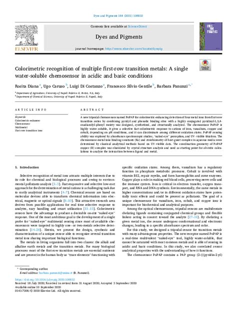 Pdf Colorimetric Recognition Of Multiple First Row Transition Metals A Single Water Soluble