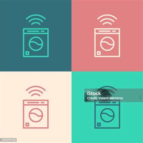 팝 아트 라인 스마트 와셔 시스템 아이콘 색상 배경에 격리 세탁기 아이콘 무선 연결과 사물 인터넷 개념 벡터 가사 집안일에 대한 스톡 벡터 아트 및 기타 이미지 Istock