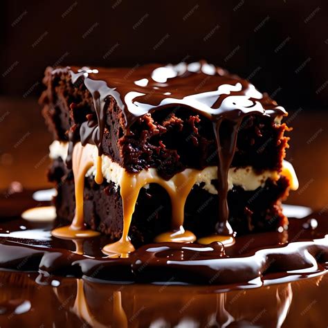 Delicious Chocolate Brownie Closeup With Gooey Center On Dark