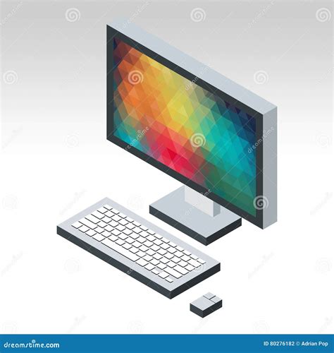 Isometric Desktop Monitor Keyboard And Mouse Stock Illustration