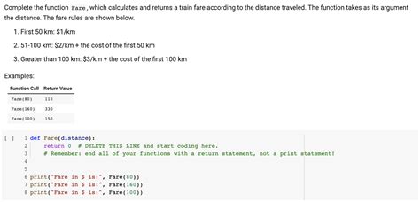 Solved Complete The Function Fare Which Calculates And