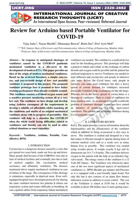 PDF Review For Arduino Based Portable Ventilator For COVID