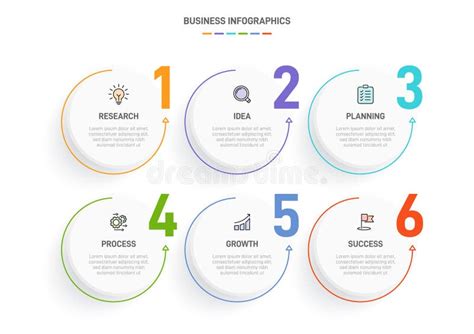 6 Clean Infographic Design Shaped Elements Template Symbolizing The Six Stages Of Business