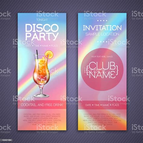 홀로그램 유체 배경현대 디스코 칵테일 파티 포스터 초대 디자인 벡터 일러스트레이션 칵테일 파티에 대한 스톡 벡터 아트 및 기타