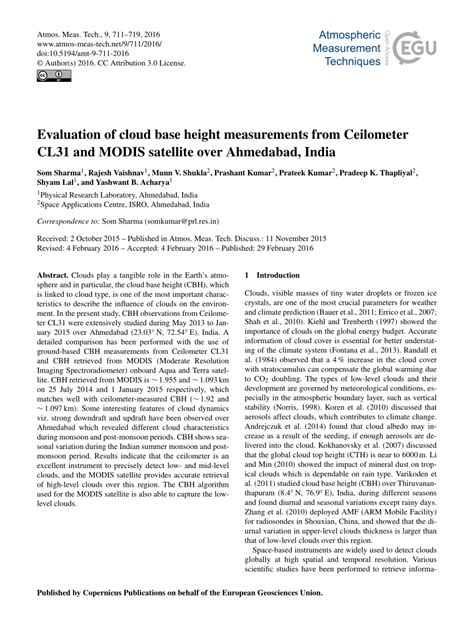 Pdf Evaluation Of Cloud Base Height Measurements From Ceilometer Cl31
