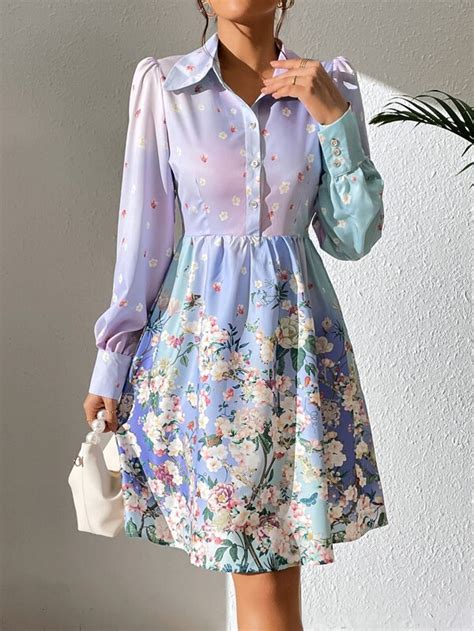 Shein Lune Floral Print Button Front Shirt Dress Shein Uk