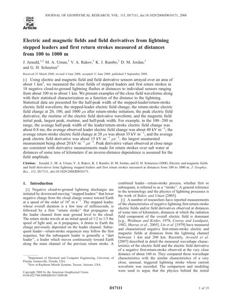 Pdf Electric And Magnetic Fields And Field Derivatives From Lightning Stepped Leaders And