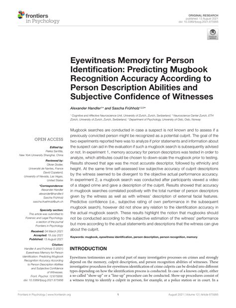 Pdf Eyewitness Memory For Person Identification Predicting Mugbook Recognition Accuracy