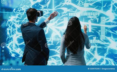 Engineering Team Wearing Vr Headset Looking At Hologram Of Ai Stock Image Image Of Digital