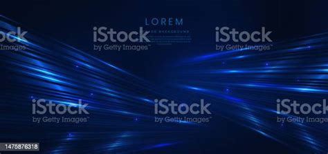 추상적 인 기술 미래 지향적 인 빛나는 푸른 빛 선과 진한 파란색 배경에 속도 모션 블러 효과 0명에 대한 스톡 벡터 아트 및 기타 이미지 Istock