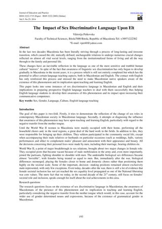 The Impact Of Sex Discriminative Language Upon Elt PDF