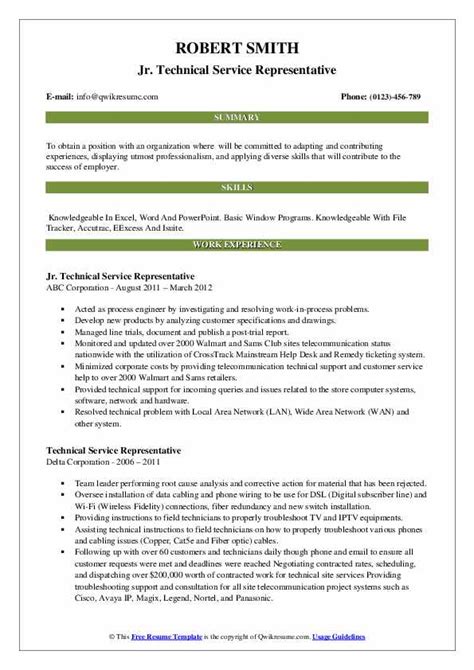 Technical Service Representative Resume Samples QwikResume