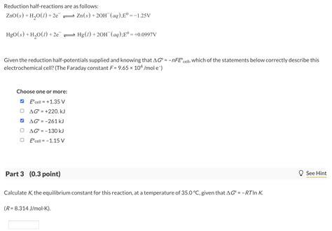 Solved Reduction Half Reactions Are As Follows
