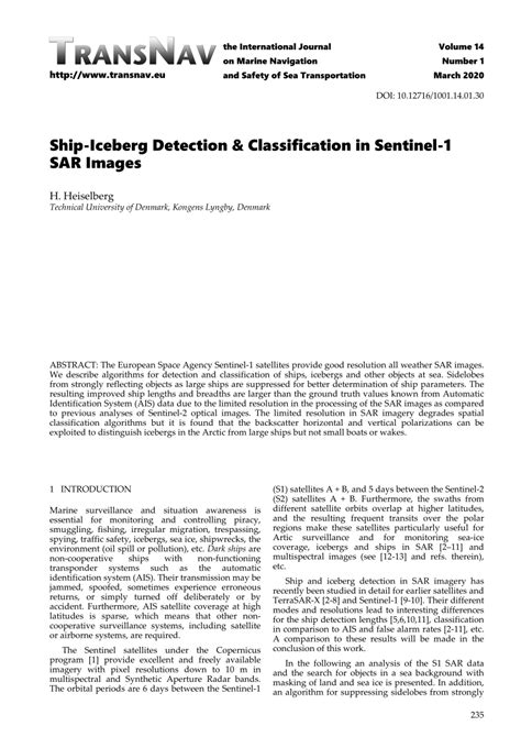 Pdf Ship Iceberg Detection And Classification In Sentinel 1 Sar Images