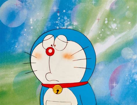 Doraemon Blushing Animation Cel With Printed Background