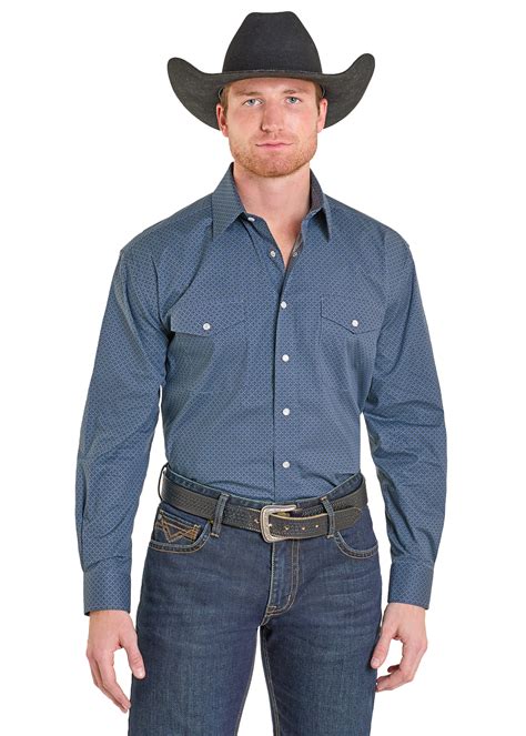 Panhandle Slim Mens Blue Snap Long Sleeve Shirt Smn2s07608 Corral